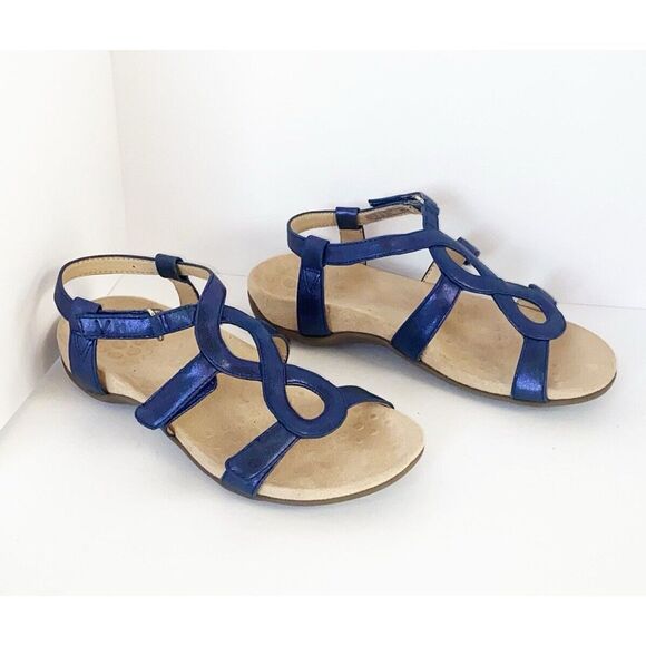 Vionic | Shoes | Vionic Jodie Sandals Womens Metallic Blue Ankle Strap ...
